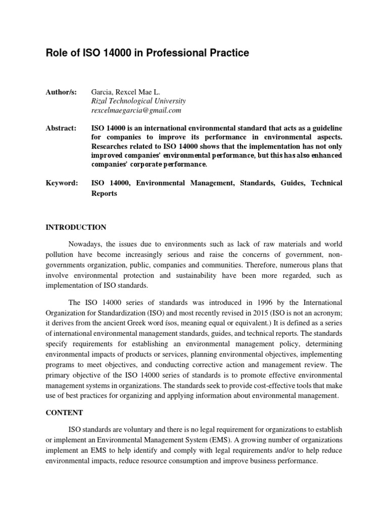 Role of ISO 14000 PDF | PDF | Life Cycle Assessment | Environmental ...