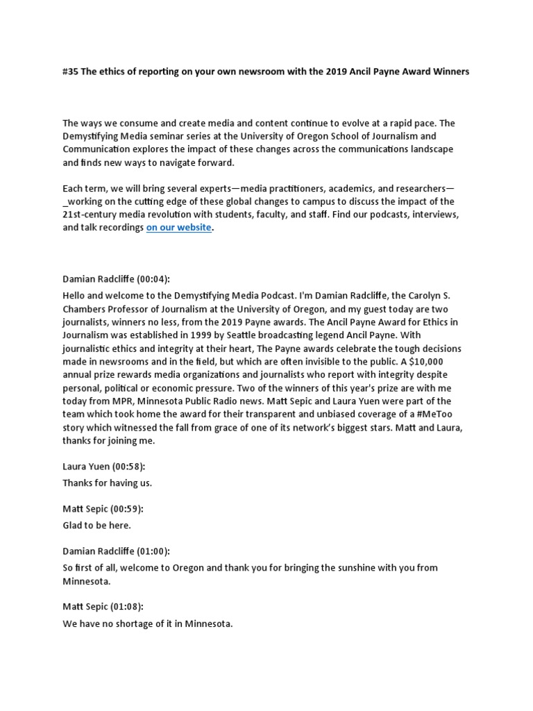 Demystifying Media #35 The Ethics of Reporting On Your Own Newsroom ...