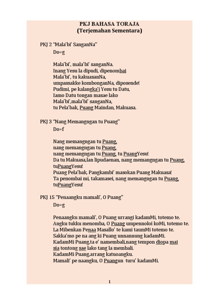 Lagu-lagu Rohani Bahasa Toraja | PDF