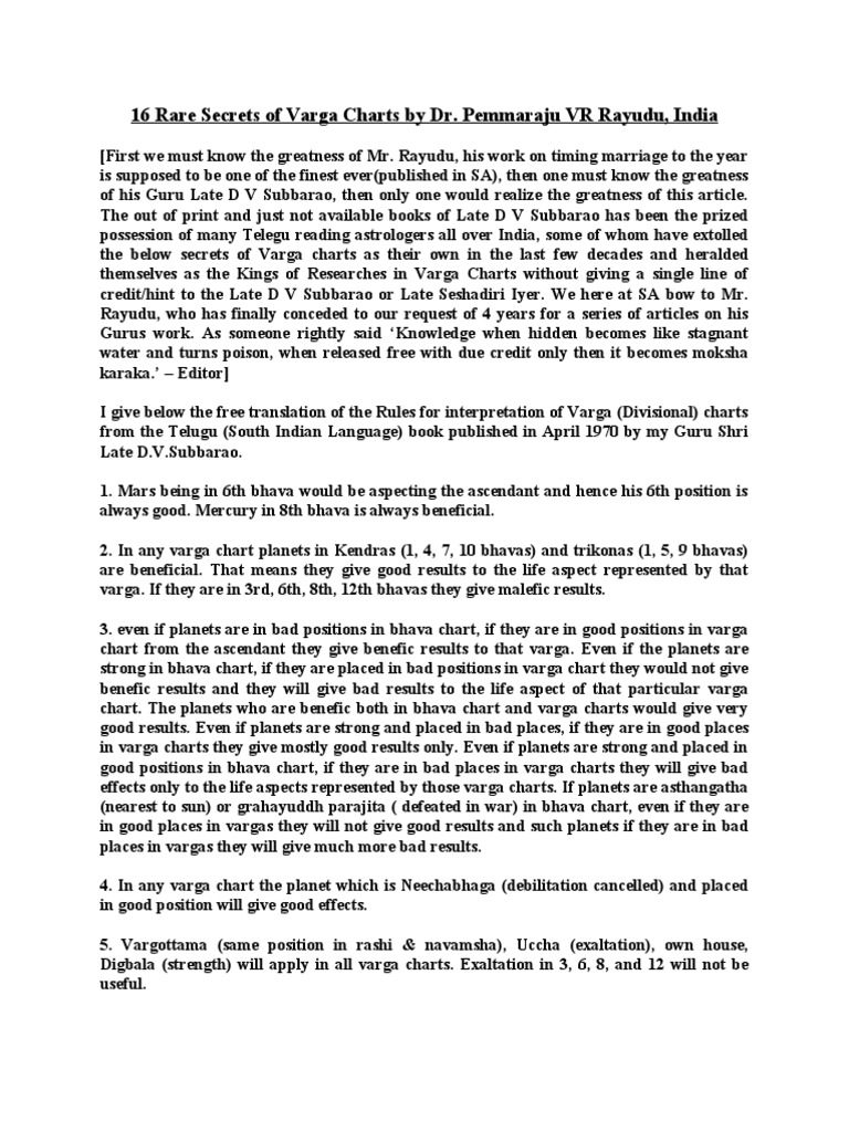 16 Rare Secrets of Varga Charts | PDF | Hermeticism | Hindu Astrology
