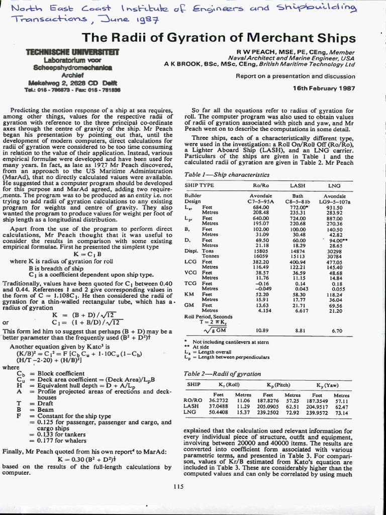 The Radii of Gyration of Merchant Ships: A Comparison of Directly ...