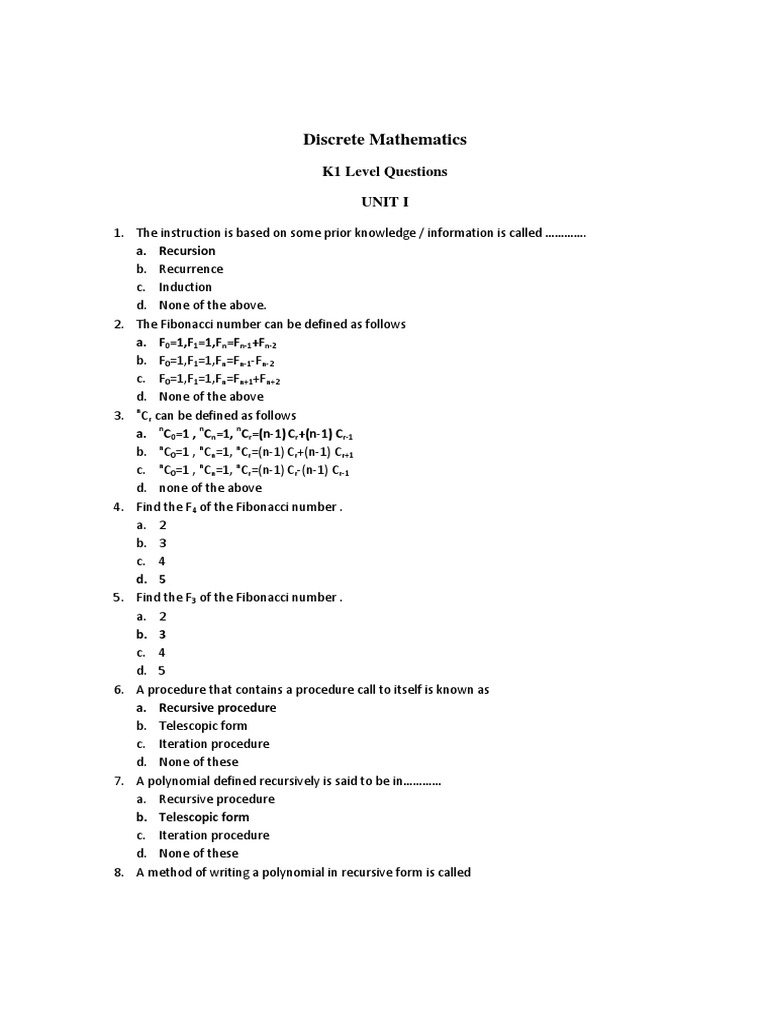Discrete Mathematics: A. Recursion | PDF | Recurrence Relation | Set ...