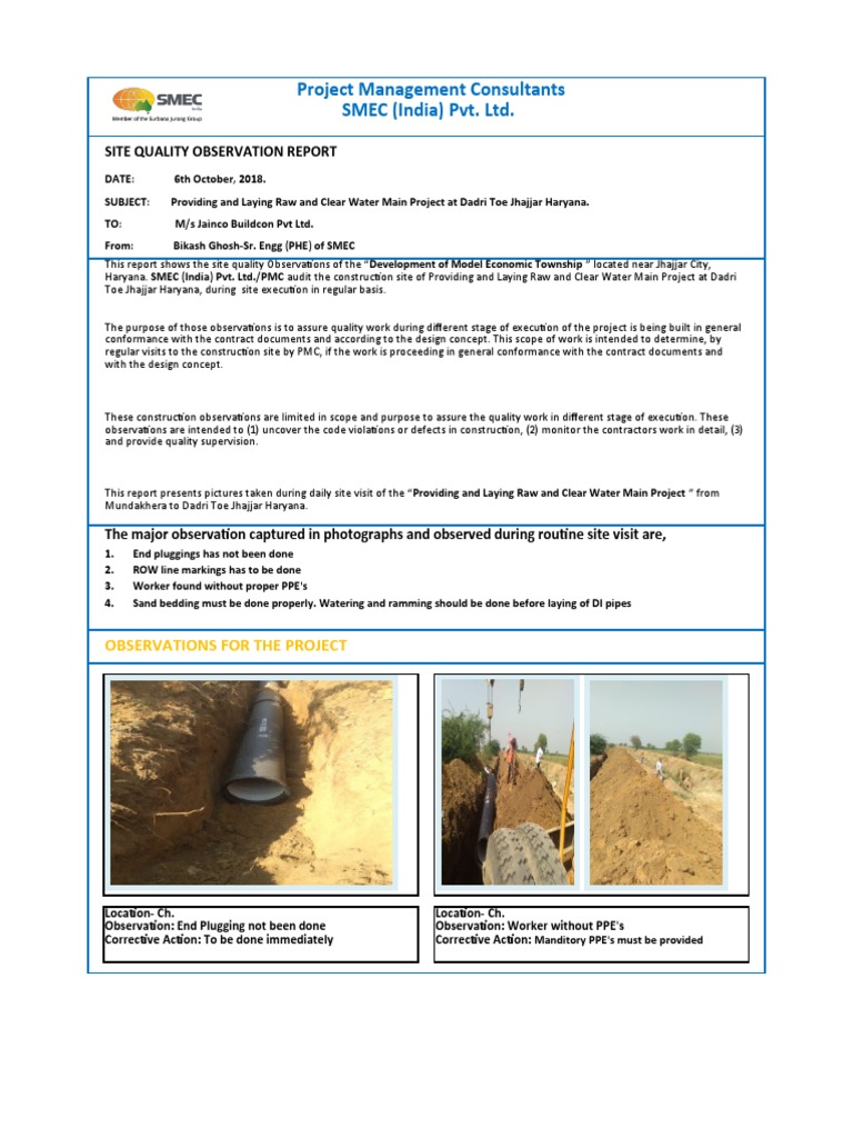 Project Management Consultants SMEC (India) Pvt. LTD.: Site Quality ...