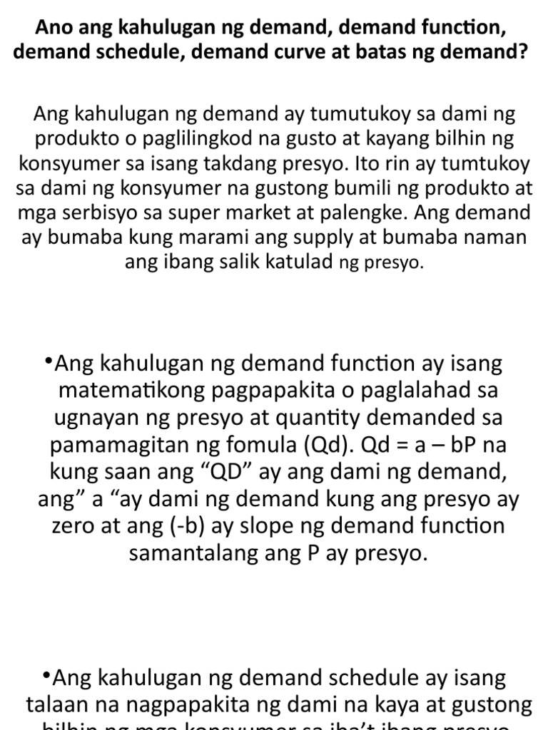 Ano Ang Kahulugan NG Demand, Demand Function | PDF