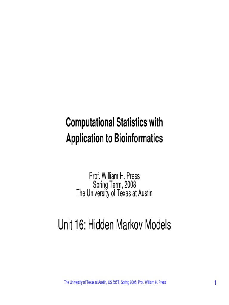 Unit 16: Hidden Markov Models: Computational Statistics With Application To Bioinformatics | PDF ...
