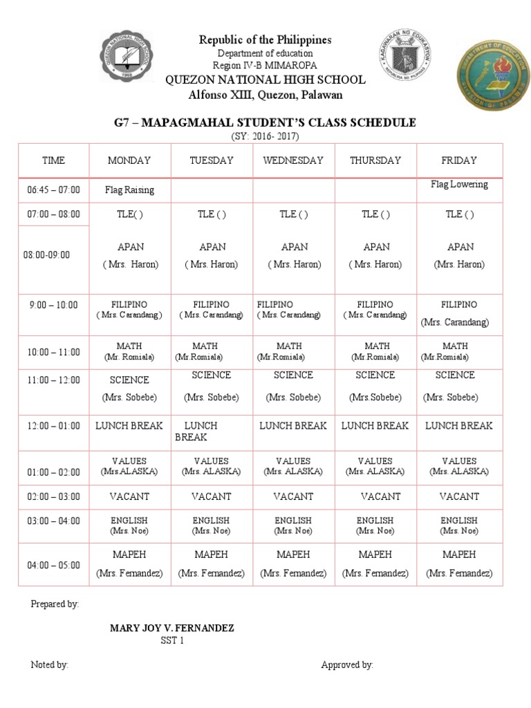G7 - Mapagmahal Student'S Class Schedule | PDF