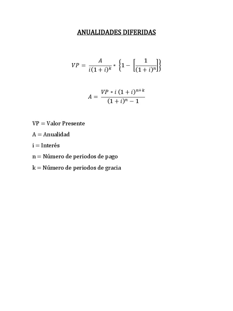 ANUALIDADES DIFERIDAS - Formulas PDF | PDF