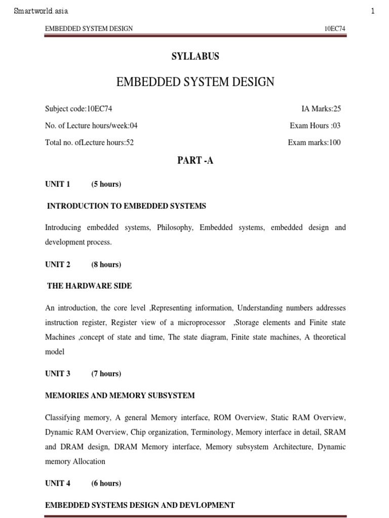 Embedded System Design Syllabus 10EC74 | PDF | Digital Signal Processor ...