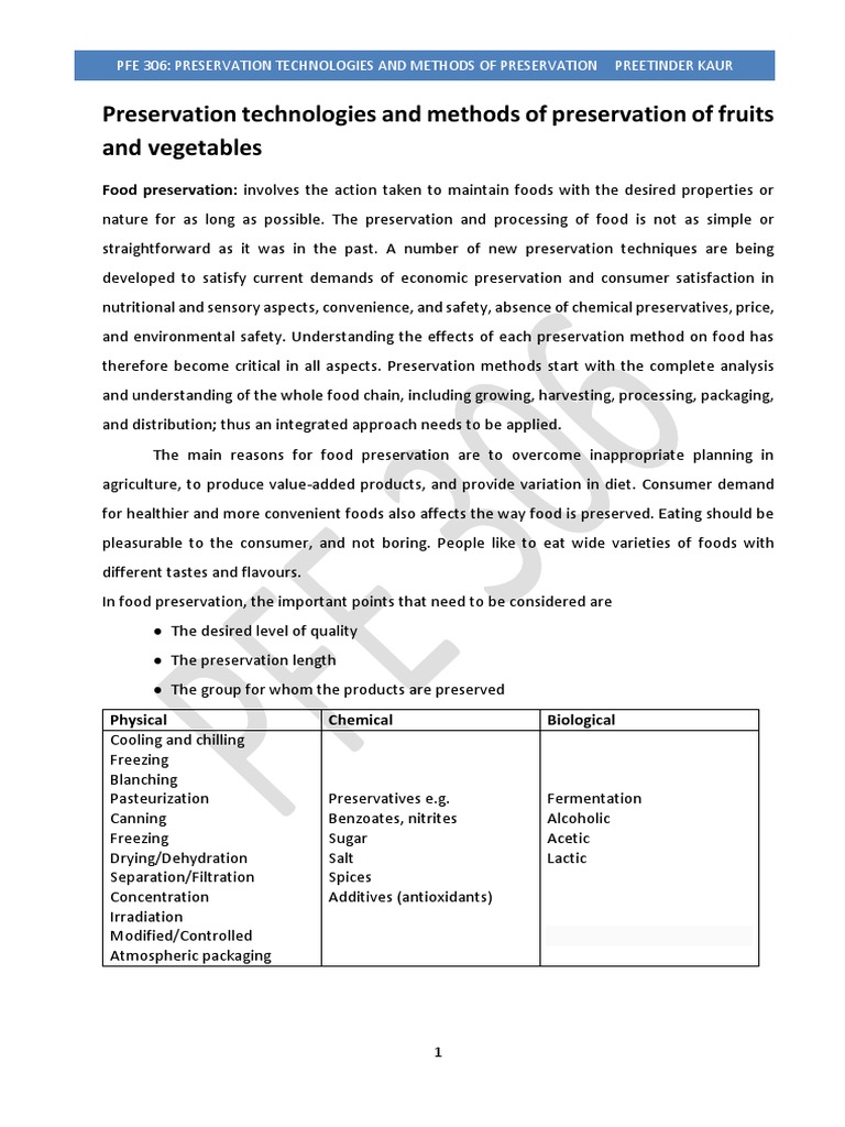 Lecture Notes Preservation Technologies Methods of Preservation of ...