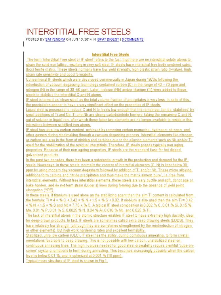 Interstitial Free Steels | PDF | Steel | Titanium
