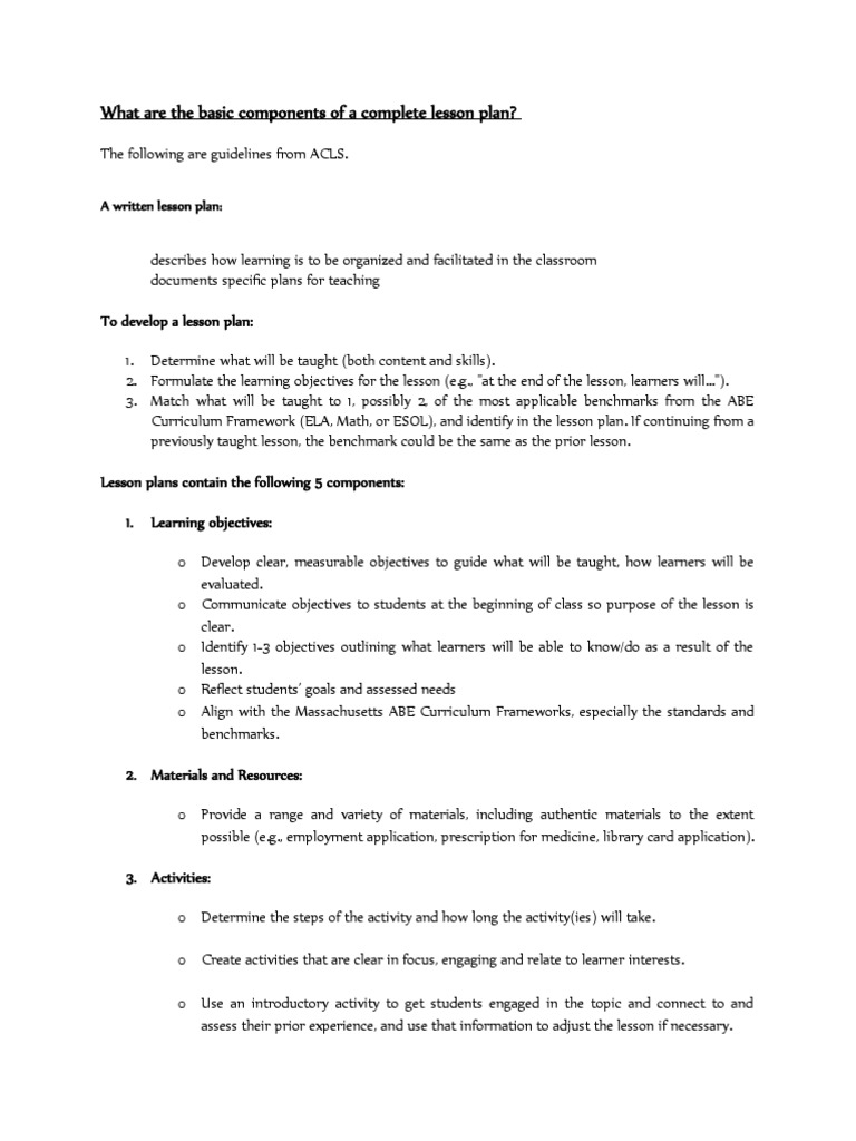Basic Components of Lesson Plan | PDF | Lesson Plan | Educational ...