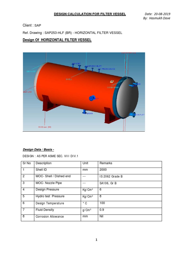 Design of Horizontal Filter Vessel: Client | PDF | Civil Engineering ...