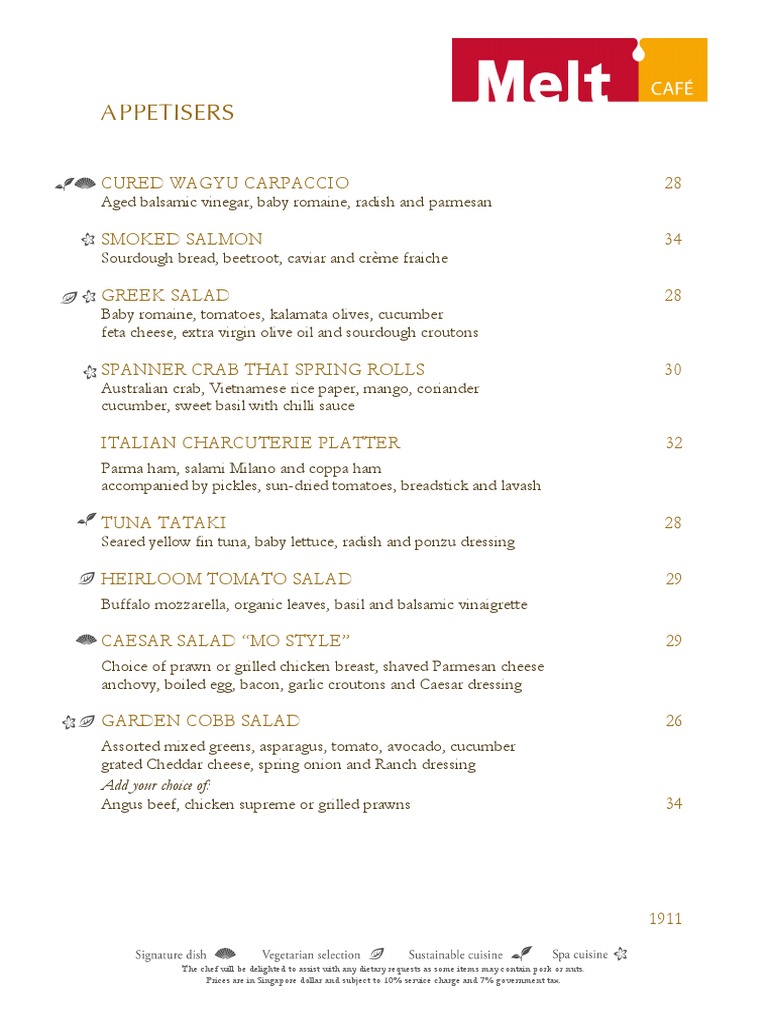 Singapore Restaurant Melt Menu | Download Free PDF | Hamburgers | Salad