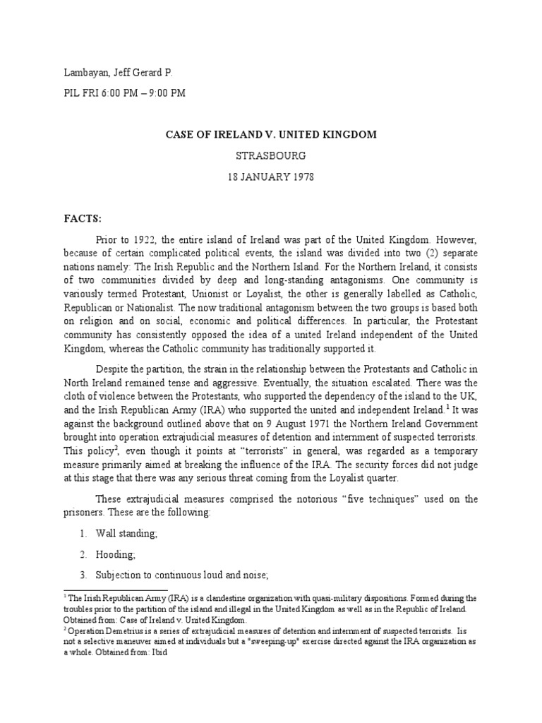 Case of Ireland V. United Kingdom | PDF | European Convention On Human ...
