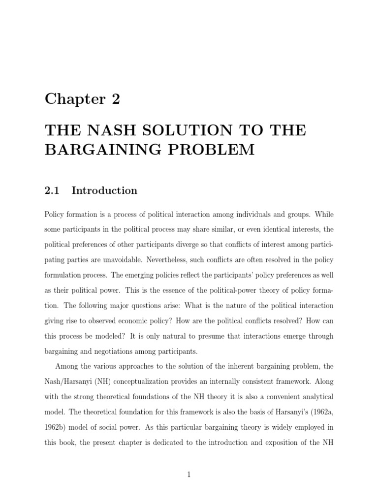 Nash Bargaining Solution Pdf Bargaining Game Theory