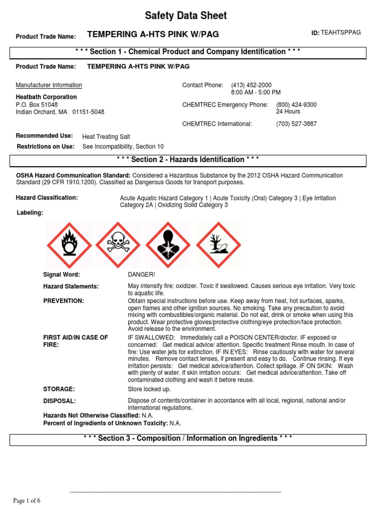 5001 Heat Treating Salt SDS | PDF | Toxicity | Fires