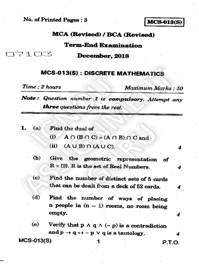 MCA (Revised) / BCA (Revised) Term-End Examination December, 2018 | PDF ...