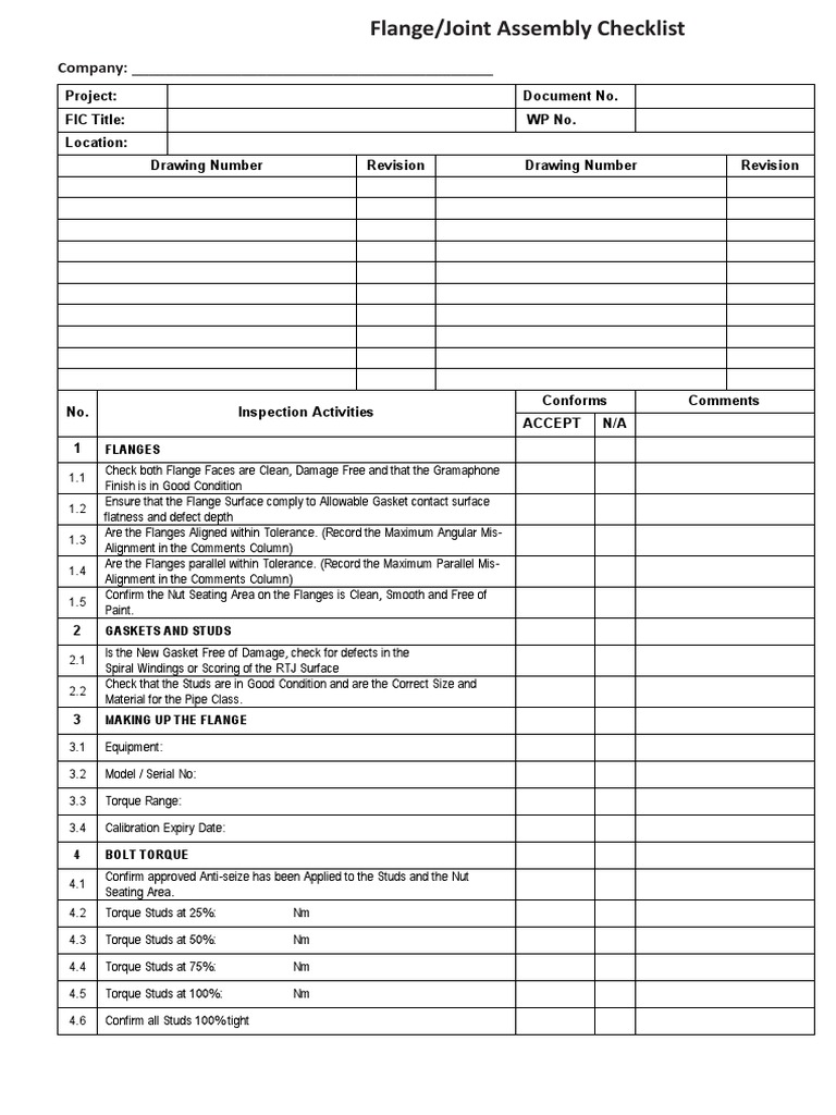 Edited - Flange Joint Assembly Checklist | PDF | Manufactured Goods ...
