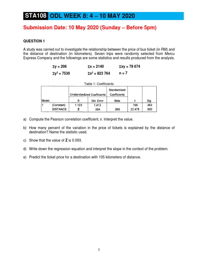 STA108 ODL Week 8 PDF | PDF
