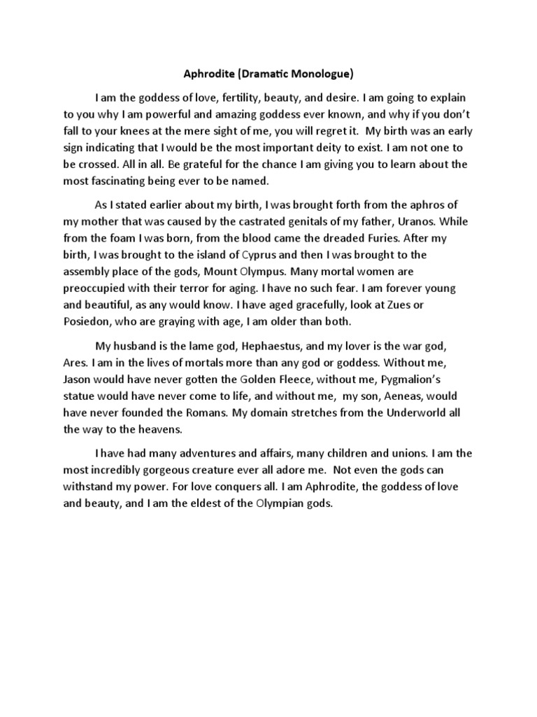 Aphrodite (Dramatic Monologue) | PDF