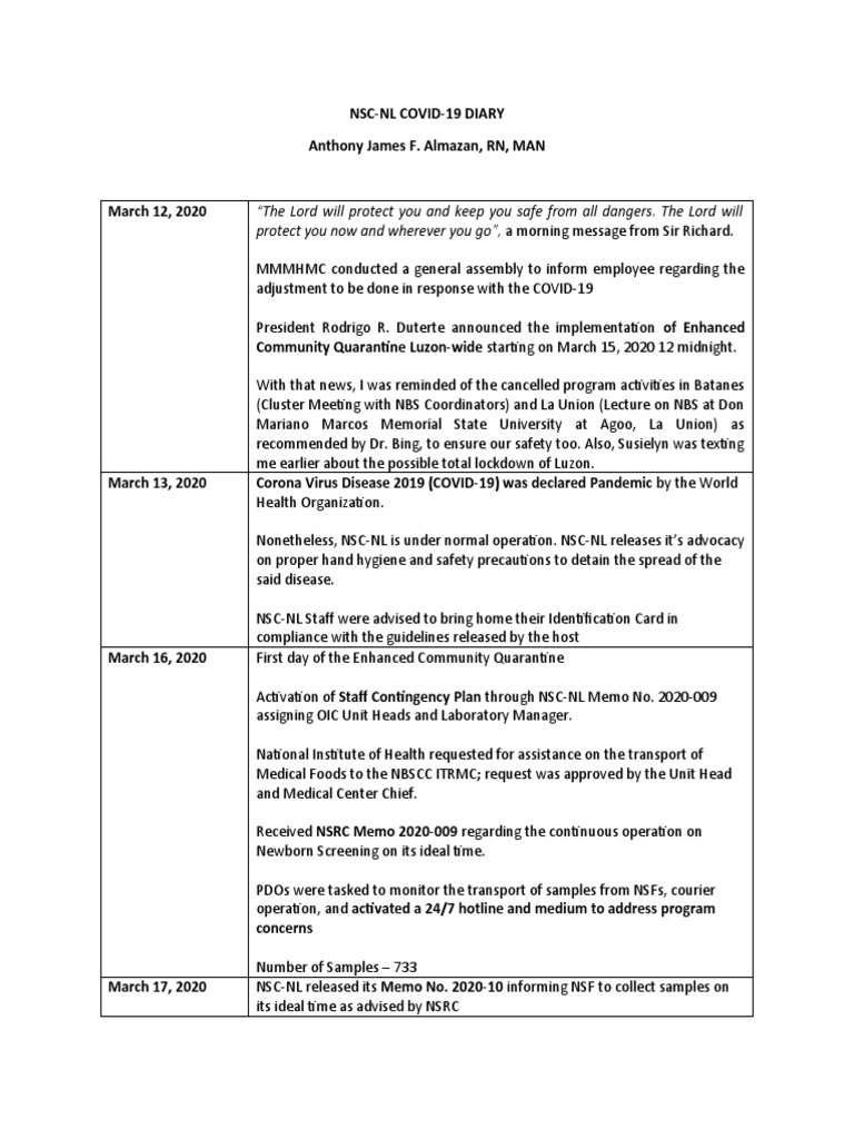 NSC-NL Diary 04212020 | PDF | Health Sciences | Public Sphere