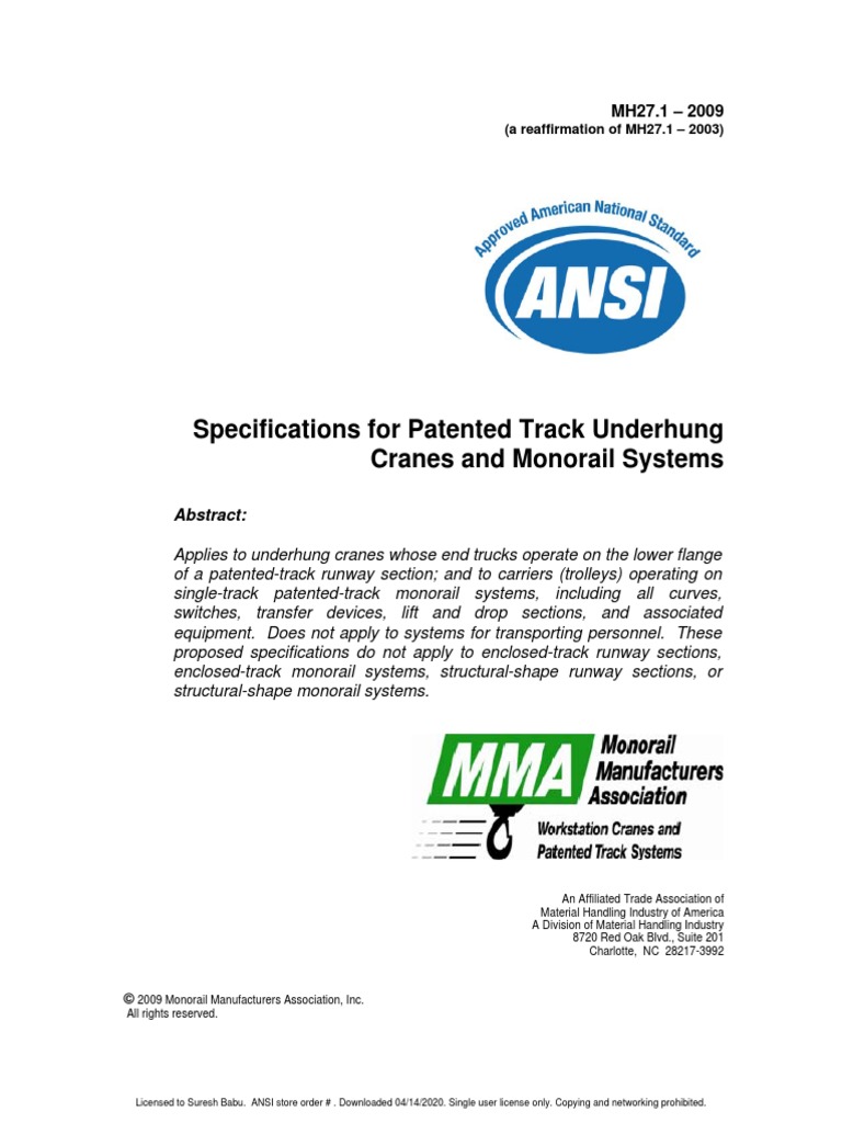 Ansi+mh27 1-2009 PDF | PDF | Crane (Machine) | Strength Of Materials