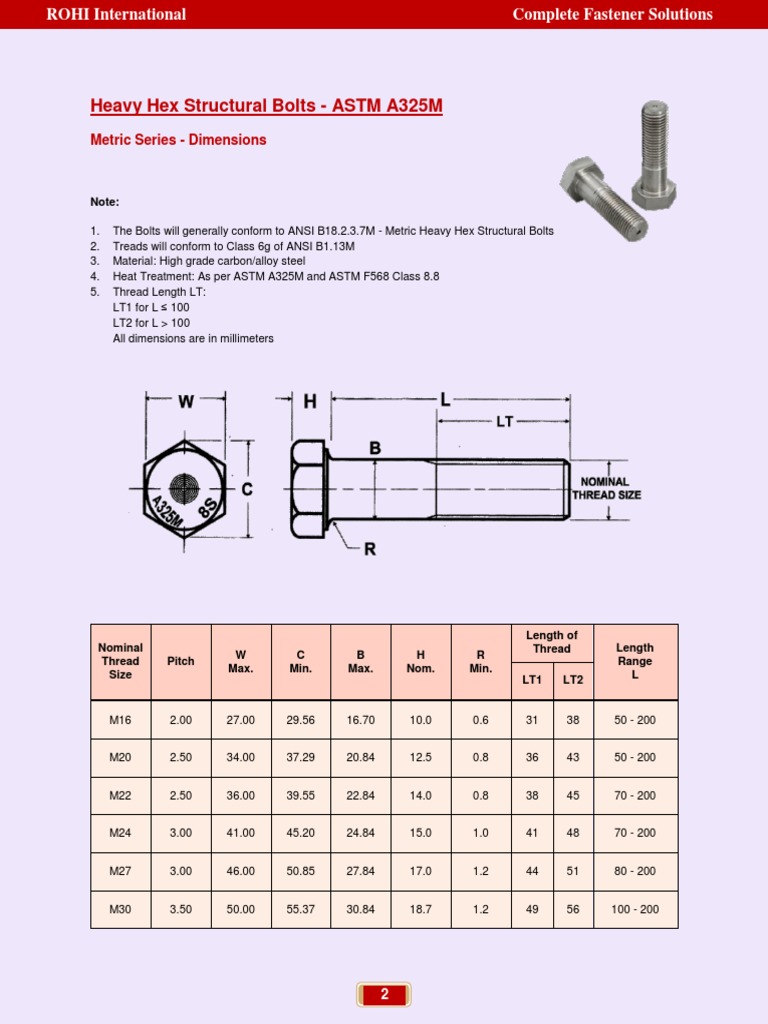 Heavy Hex Structural Bolts - ASTM A325M: Metric Series - Dimensions ...