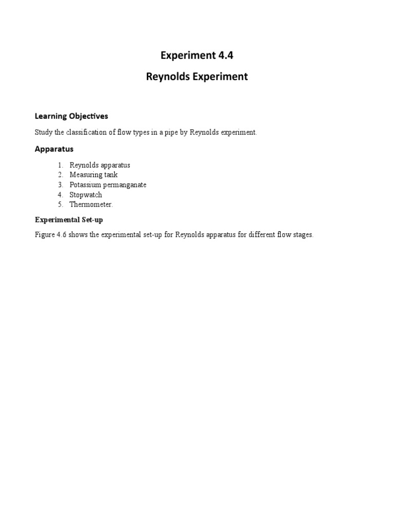 Experiment 4.4 Reynolds Experiment: Learning Objectives | PDF ...