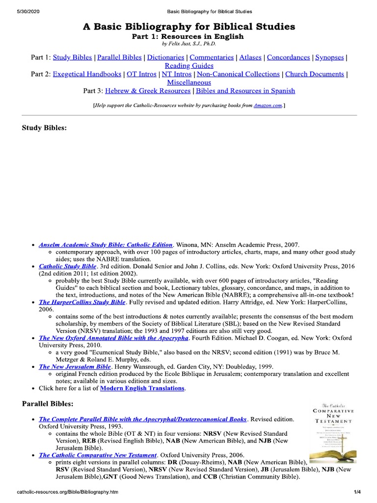 A Basic Bibliography For Biblical Studies | PDF