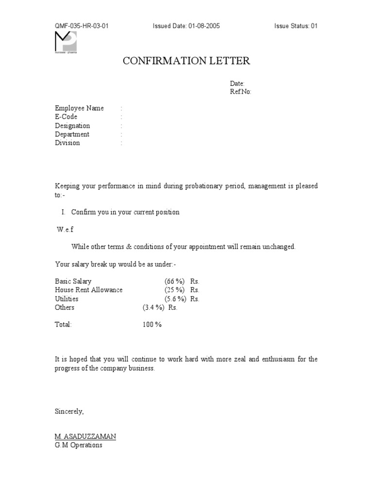 Confirmation Letter | PDF | Business