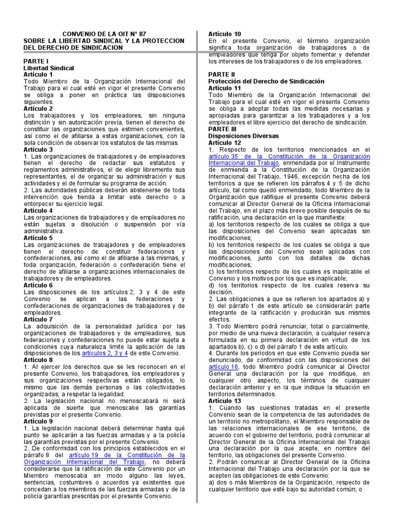 Convenio Oit #87 | PDF | Tratado | Organización Internacional del Trabajo