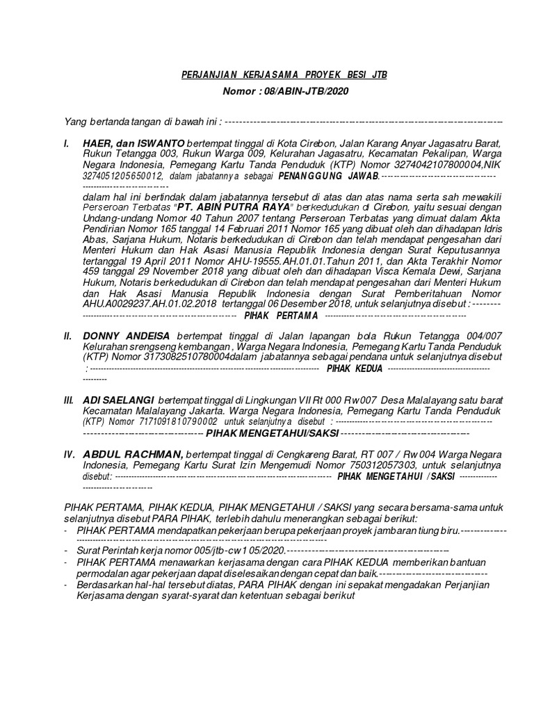 Perjanjian Kerja Sama Proyek JTB | PDF | Komputer