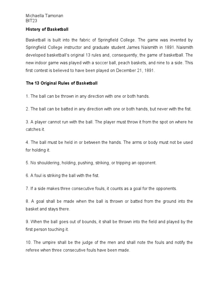 History of Basketball | PDF | Sports Rules And Regulations | Ball Games