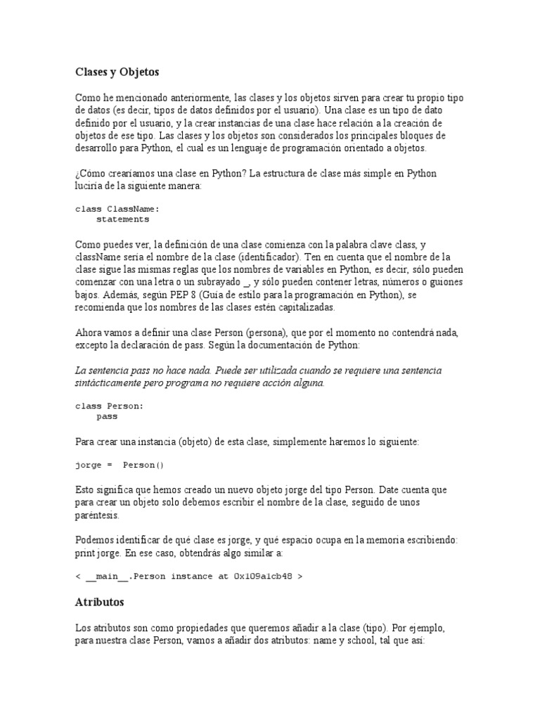 Clases y Objetos en Python | Descargar gratis PDF | Objeto (informática ...
