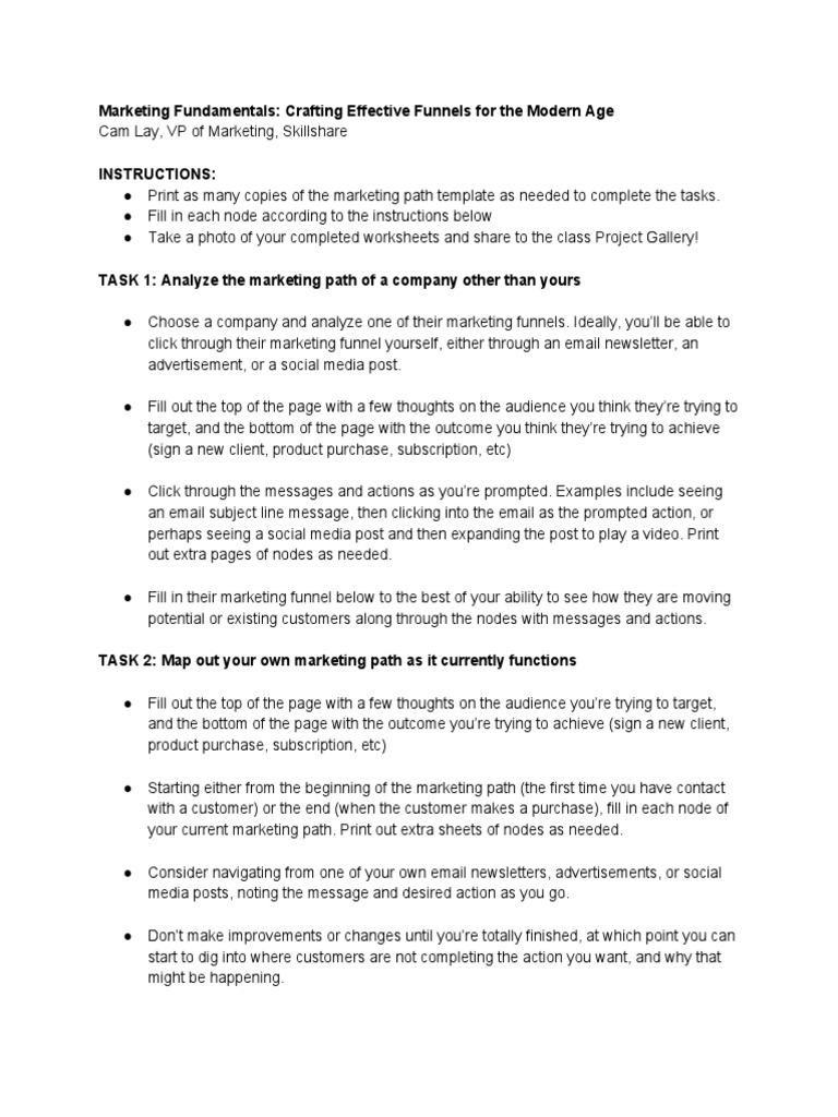 Modern Marketing Funnel Worksheets | PDF | Influence (Social And ...