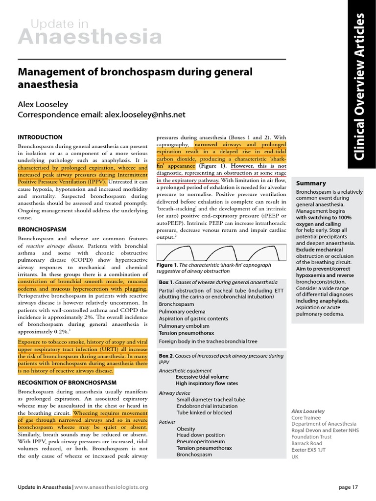 Bronchospasm During Anaesthesia Update 2011 | PDF | Respiratory Tract ...