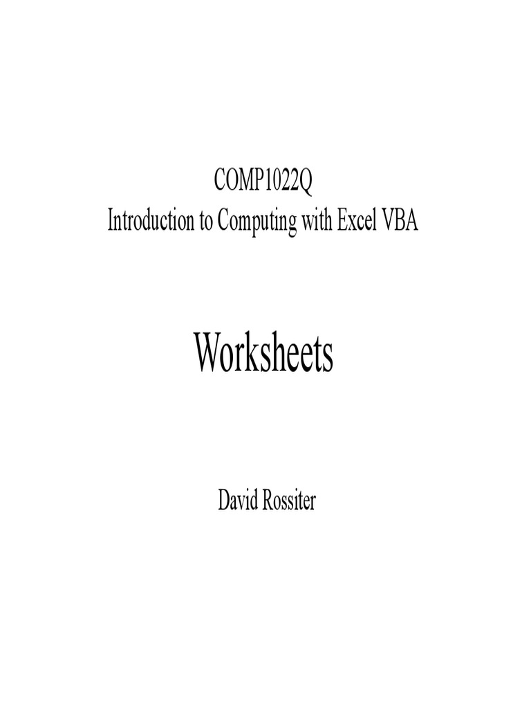 Worksheets: COMP1022Q Introduction To Computing With Excel VBA | PDF | Worksheet | Microsoft Excel