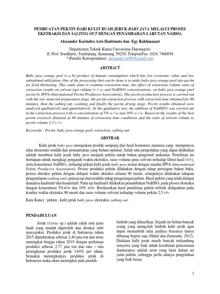 Jurnal Pektin Kulit Jeruk Baby Java | PDF