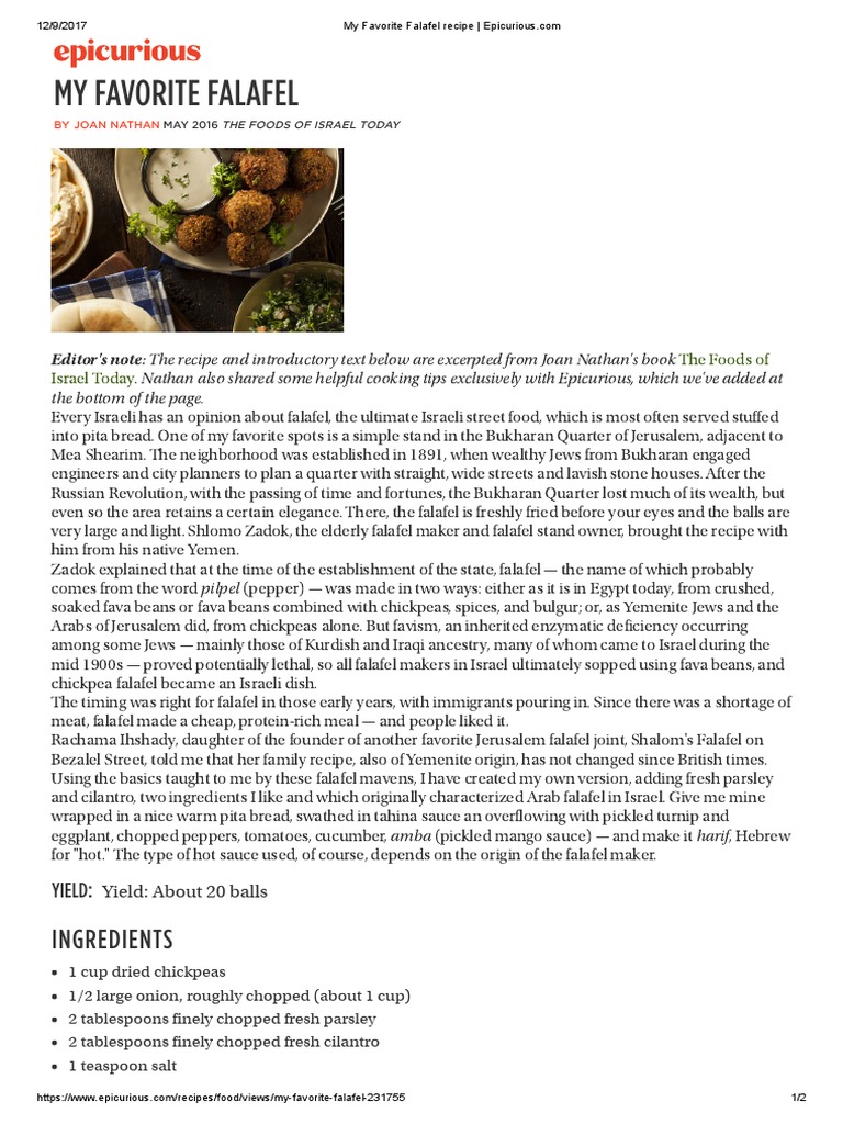 My Favorite Falafel Recipe - Epicurious PDF | Download Free PDF | Asian ...
