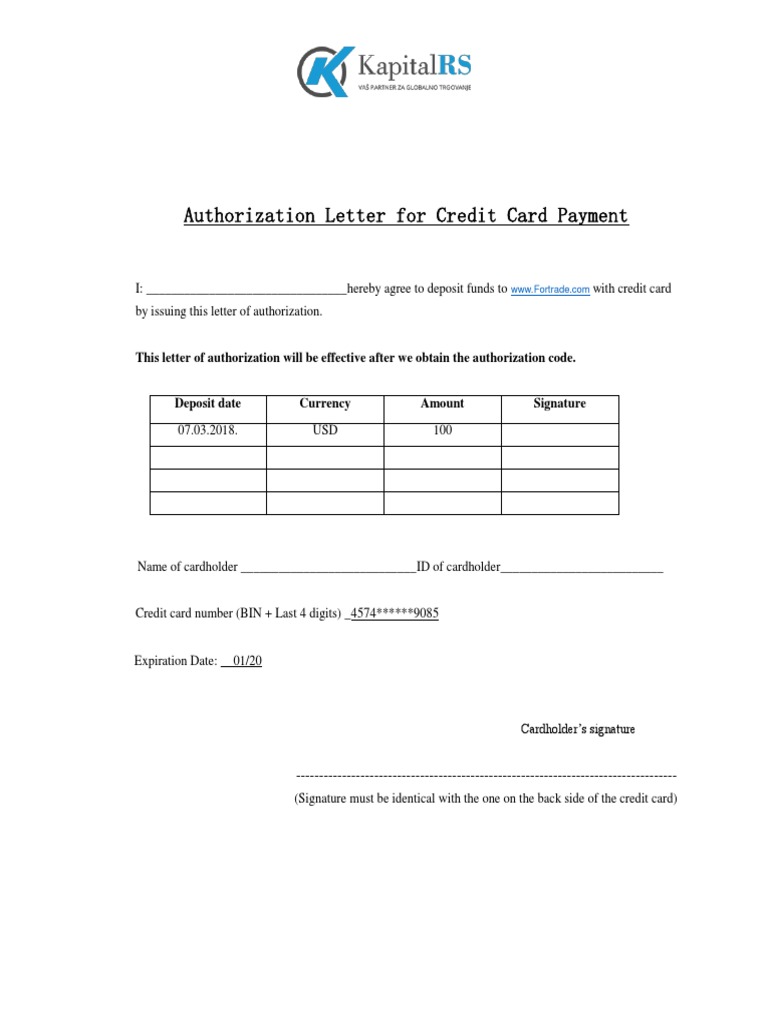 Credit Card Payment Authorization Letter | PDF | Finance & Money Management