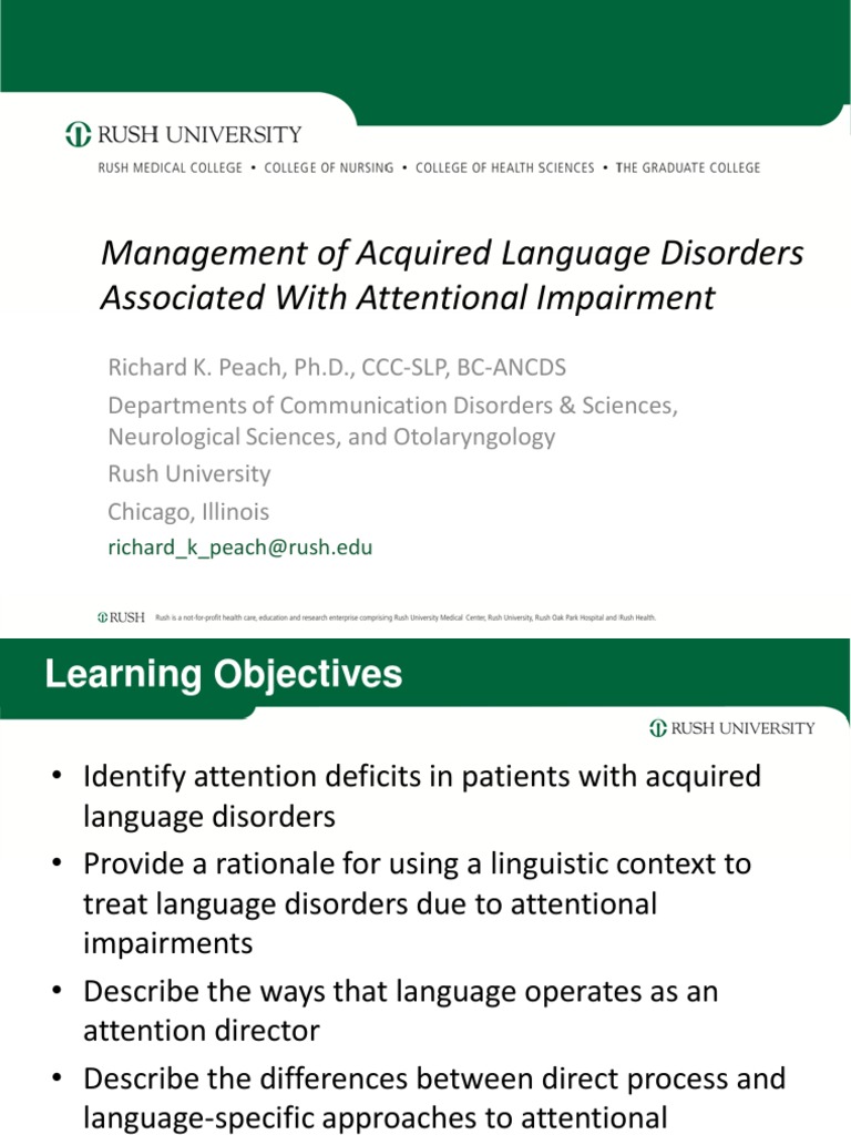 Management of Acquired Language Disorders Associated With Attentional ...