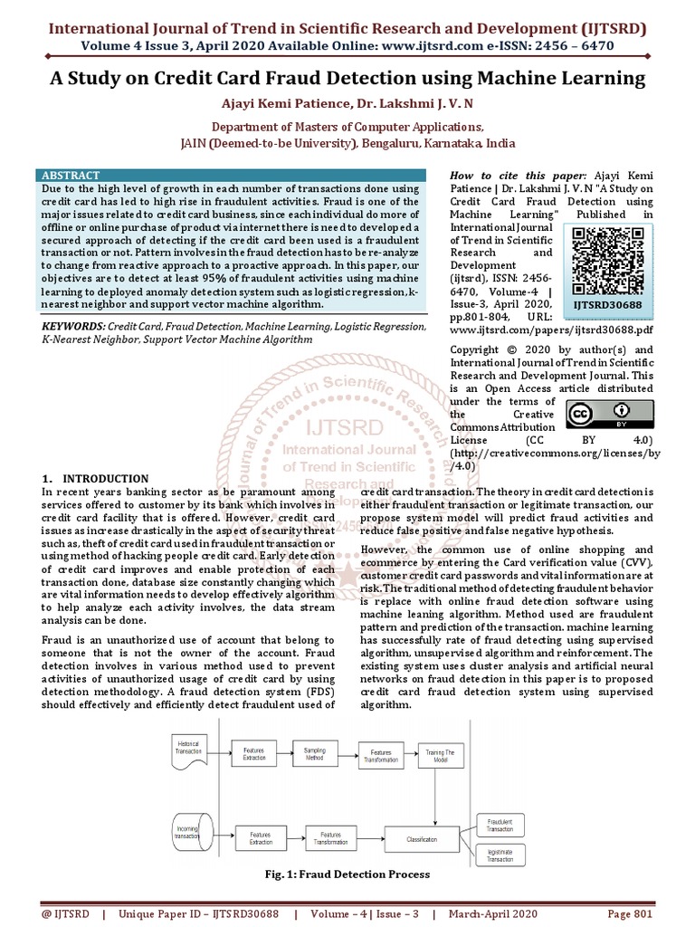 A Study On Credit Card Fraud Detection Using Machine Learning | PDF ...