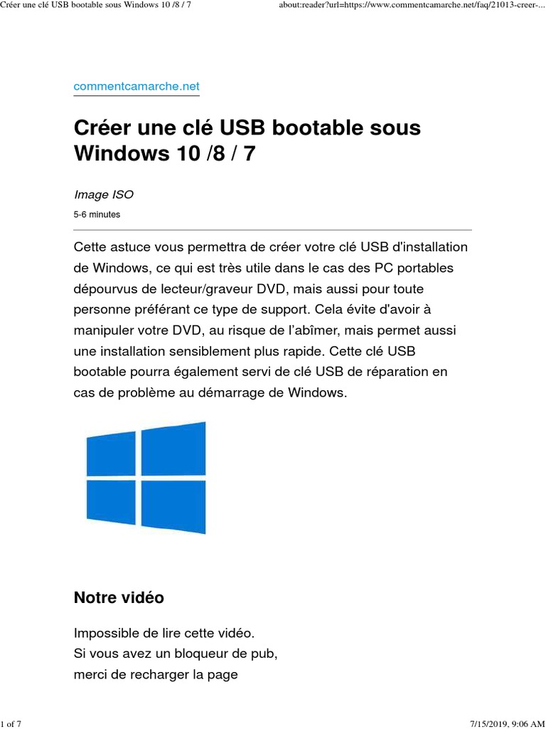 Créer une clé USB bootable Windows 10 | PDF | Clé USB | Windows 10