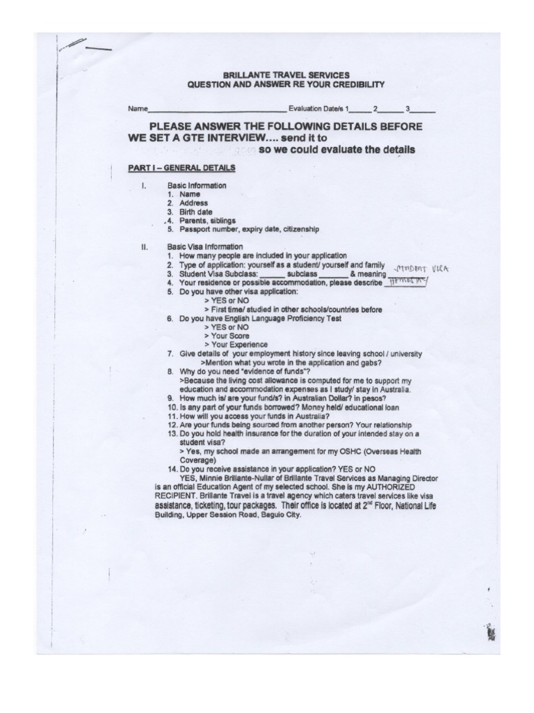GTE-SOP Questionnaire PDF | PDF