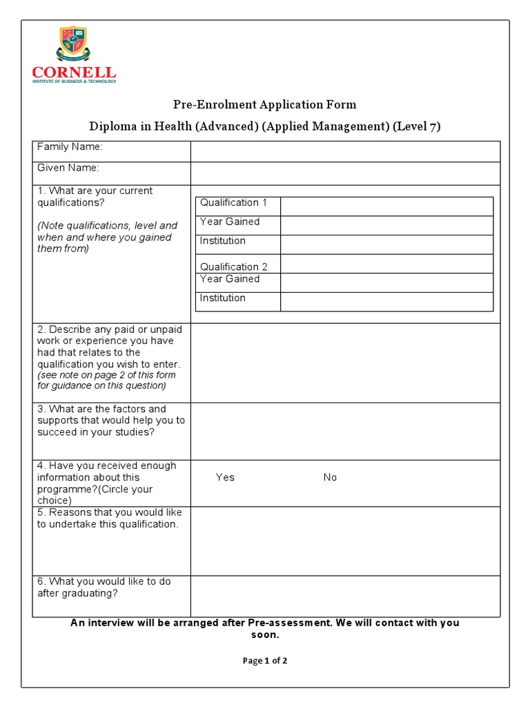 Pre-Enrollment Form PDF | PDF | Employment | Learning