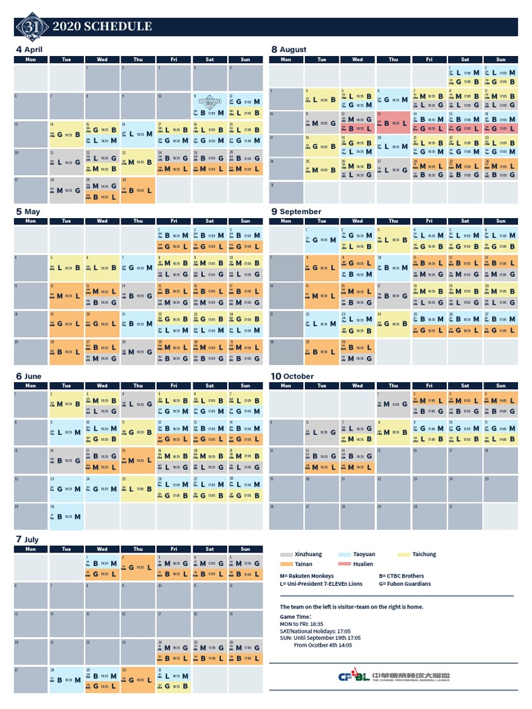 2020 Schedule: Sun Mon Tue Wed Thu Fri Sat Sun Mon Tue Wed Thu Fri Sat ...