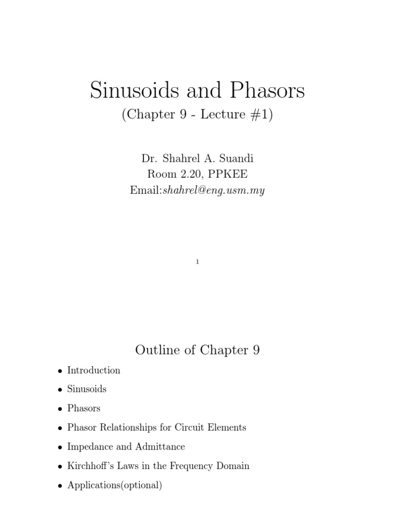 Sinusoids and Phasors: (Chapter 9 - Lecture #1) | PDF | Alternating Current | Sine Wave