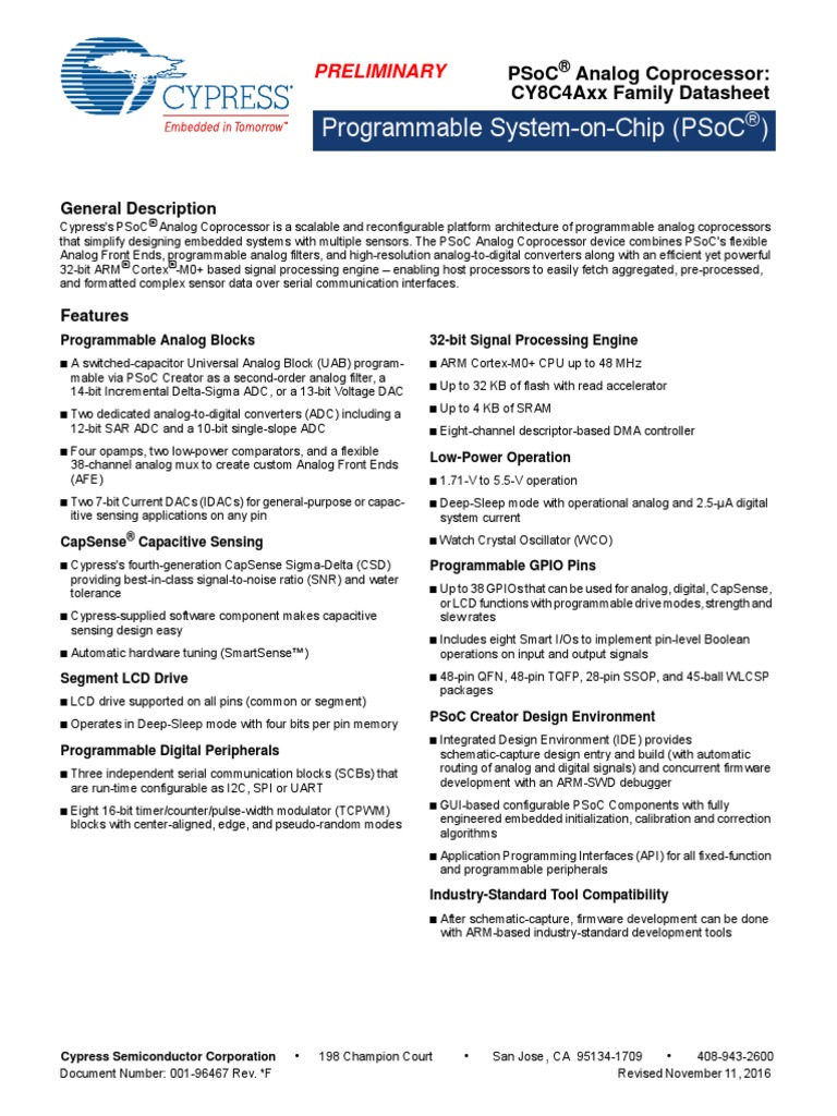 Programmable System-On-Chip (Psoc) : Preliminary | PDF | Analog To ...