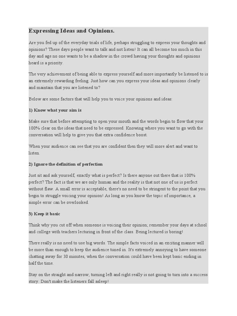 Expressing Ideas and Opinion | PDF | Conversation | English Language