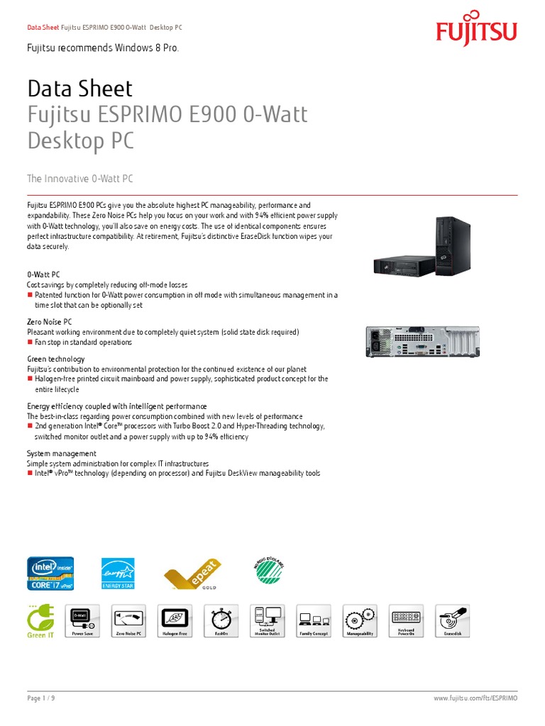 Ds ESPRIMO E900 0watt | PDF | Display Resolution | Usb